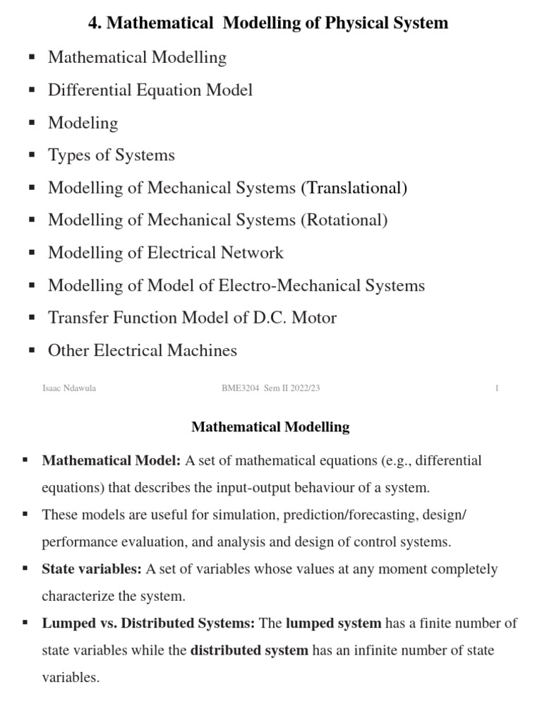 4 - Mathematical Modelling of Physical System | PDF | Electric Motor ...