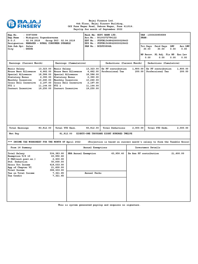 Payslip PDF | PDF | Tax Deduction | Services (Economics)