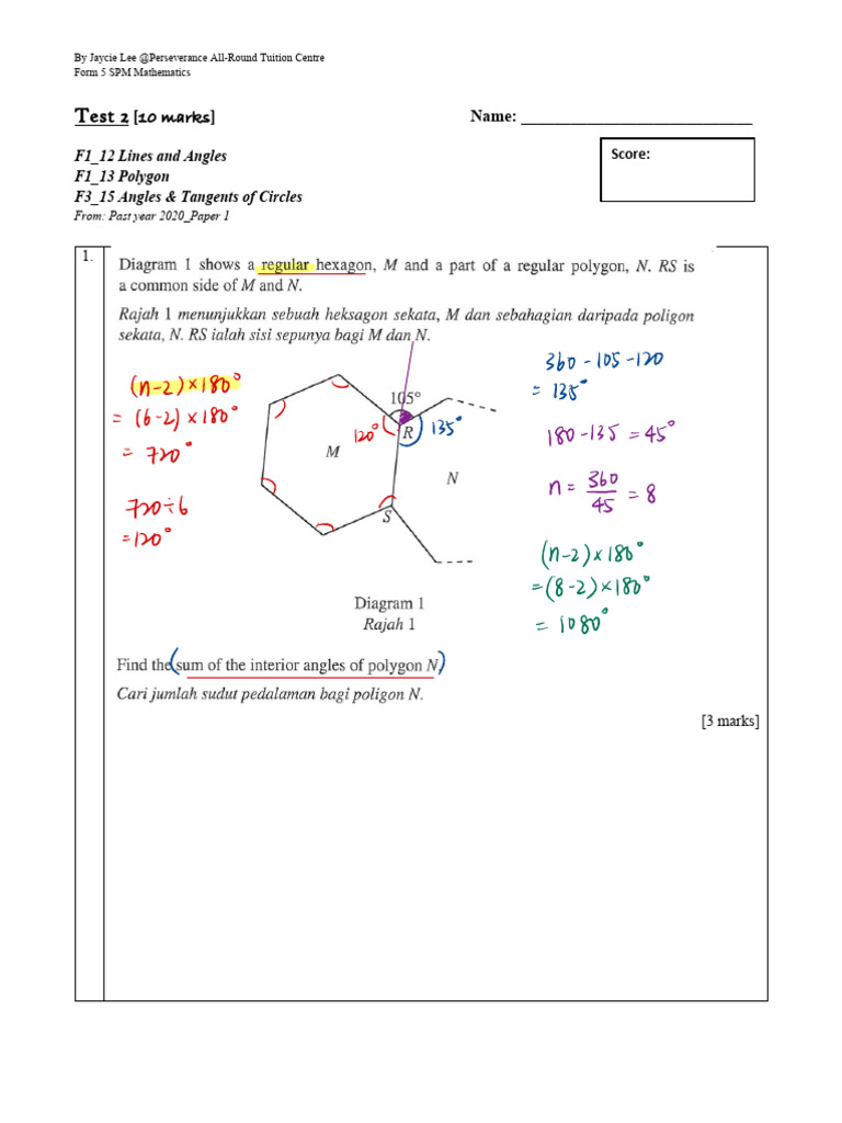 (1031) 12, 13, 15 Lines and Angles Polygon Angles and Tangents of ...