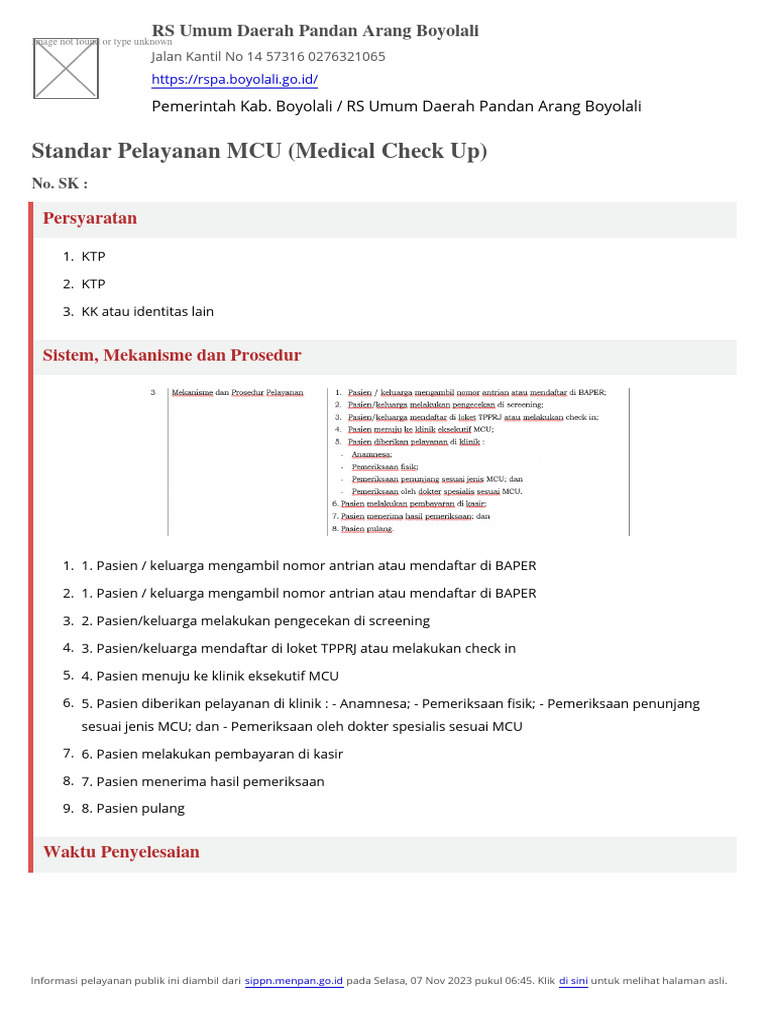 Unduh Standar Pelayanan - Standar Pelayanan MCU (Medical Check Up) | PDF