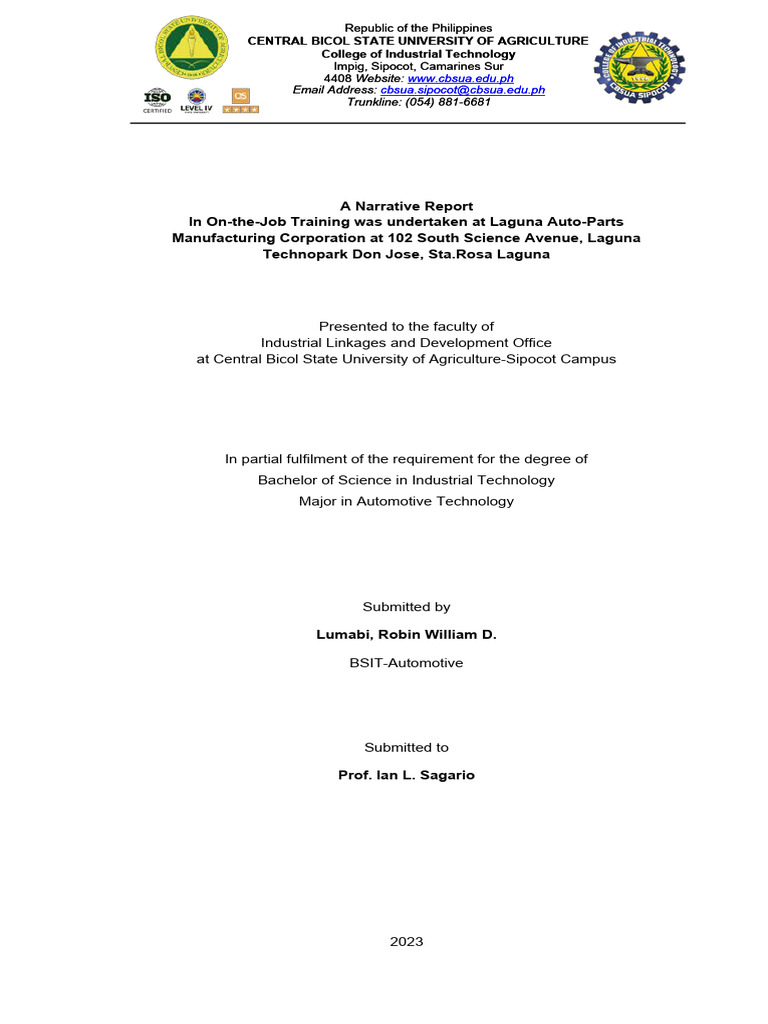 Tito Wil Narrative Report. Final Word | PDF | Cognitive Science | Behavior Modification