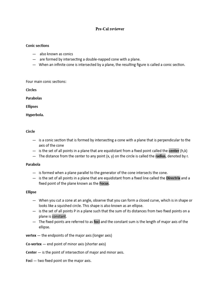 Pre Calculus Definitions | PDF