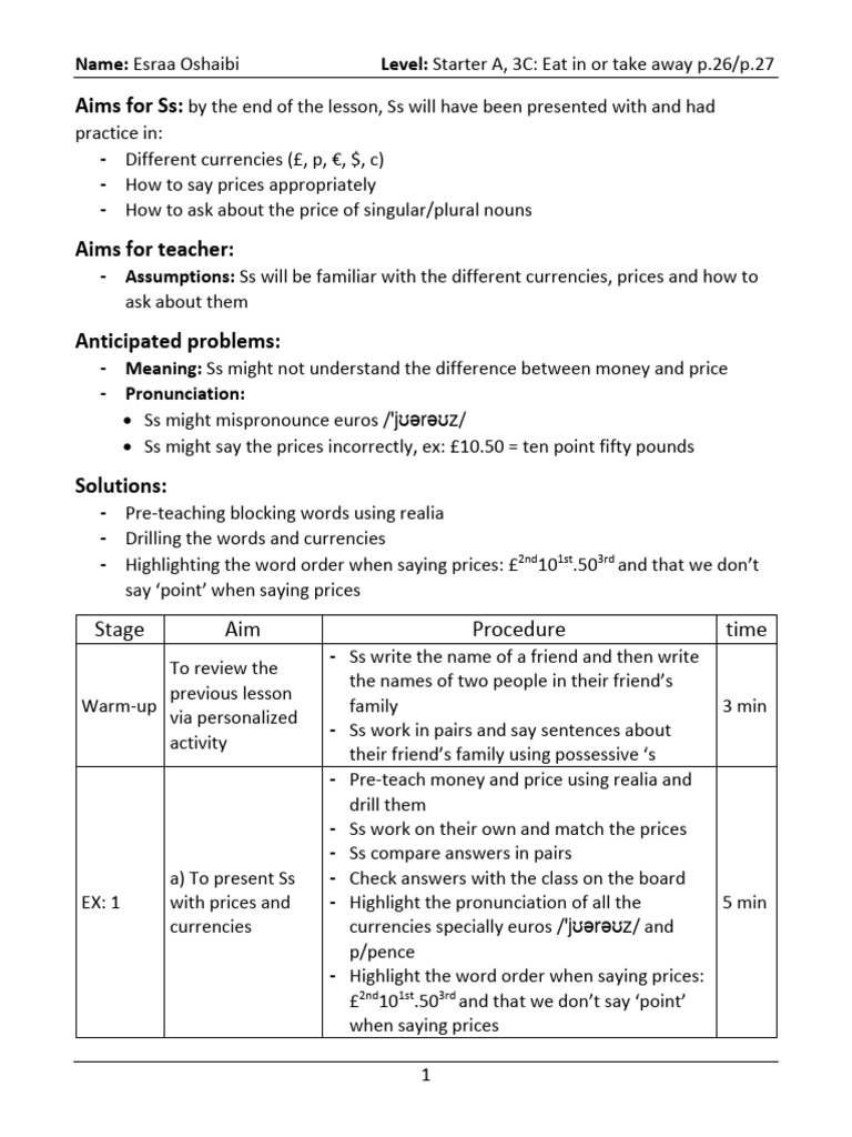 3C Lesson Plan | PDF | Plural | Language Mechanics