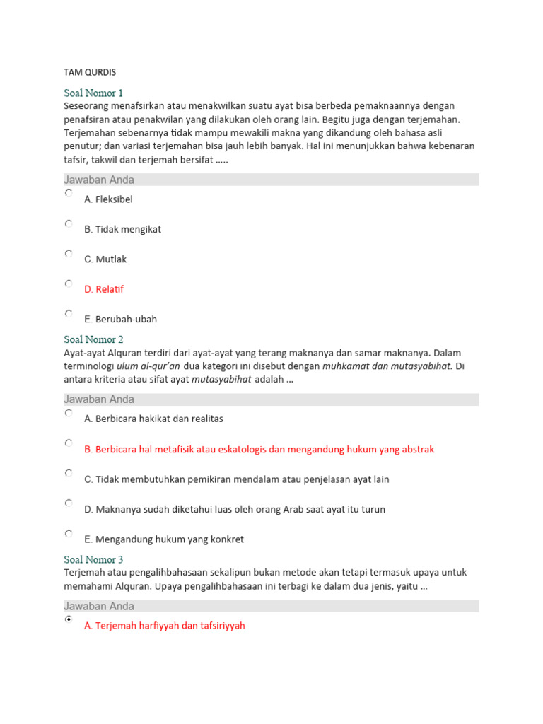 Kuis Tafsir dan Hadis | PDF