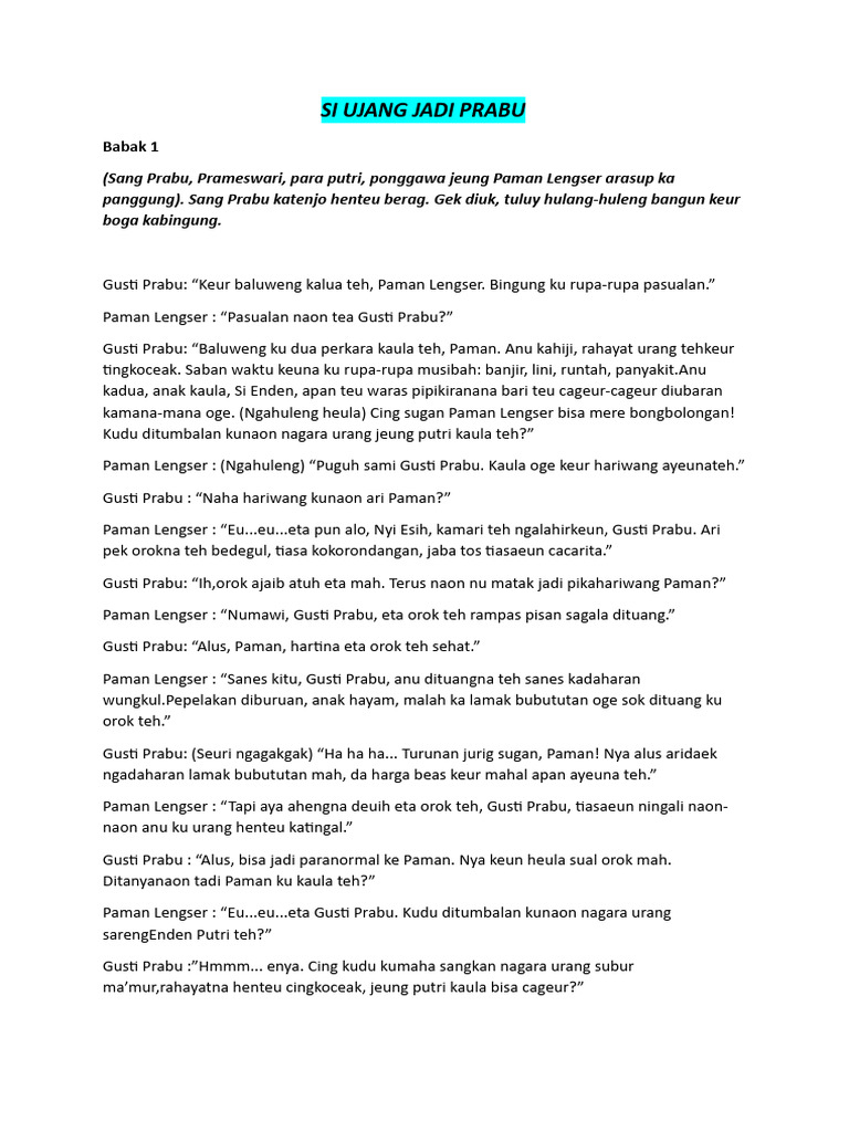 Teks Si Ujang Jadi Prabu (Lengkap) | PDF | Seni | Puisi