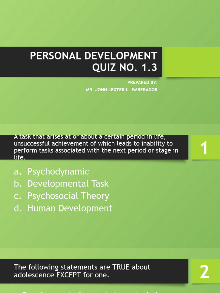 Personal Development Quiz No. 1.3 | PDF | Developmental Psychology ...