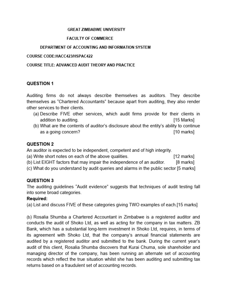 Advanced Audit Theory Exam Questions | PDF | Audit | Going Concern