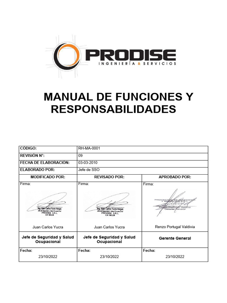 Manual de Funciones y Responsabilidades Rev 09 | Descargar gratis PDF ...