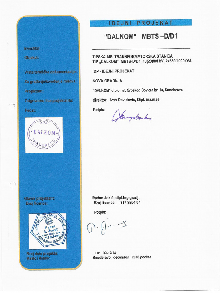 DALKOM - MBTS-D-D1 - Izvod Iz Projekta | PDF