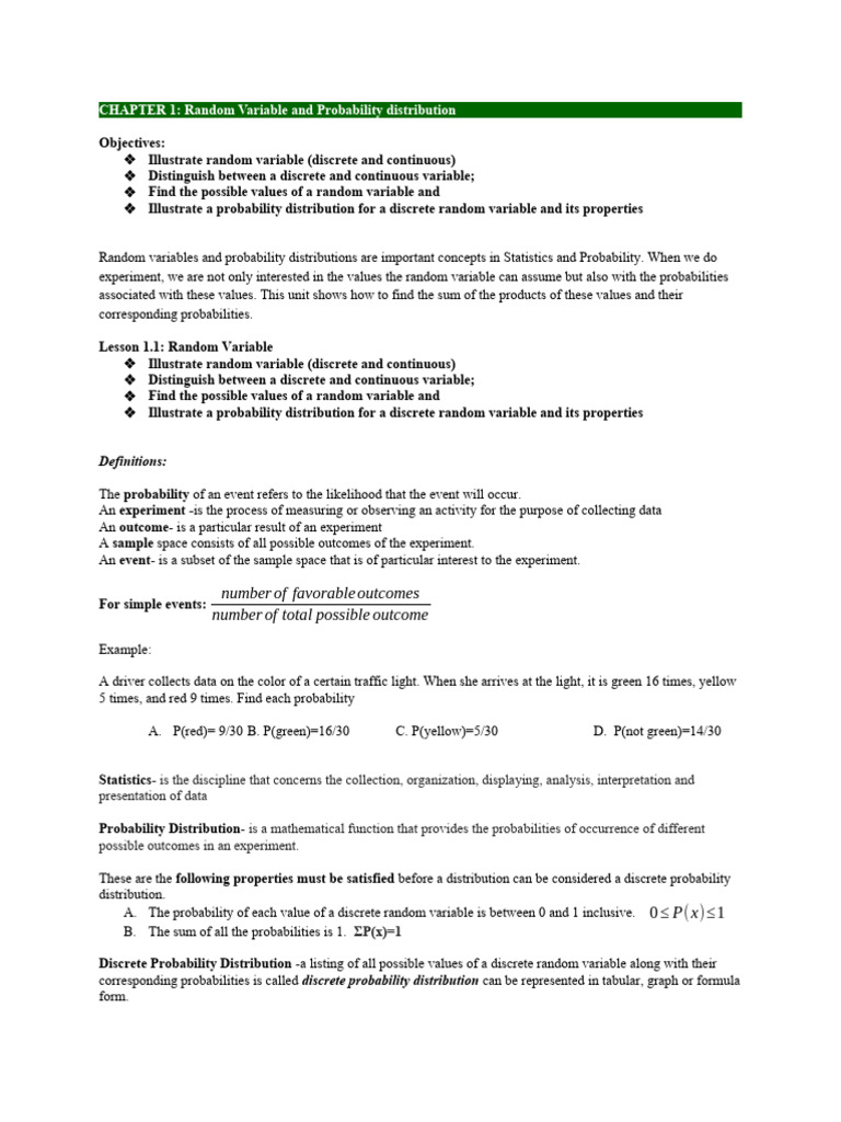 Module-1 PROBA AND STAT | PDF | Probability Distribution | Random Variable