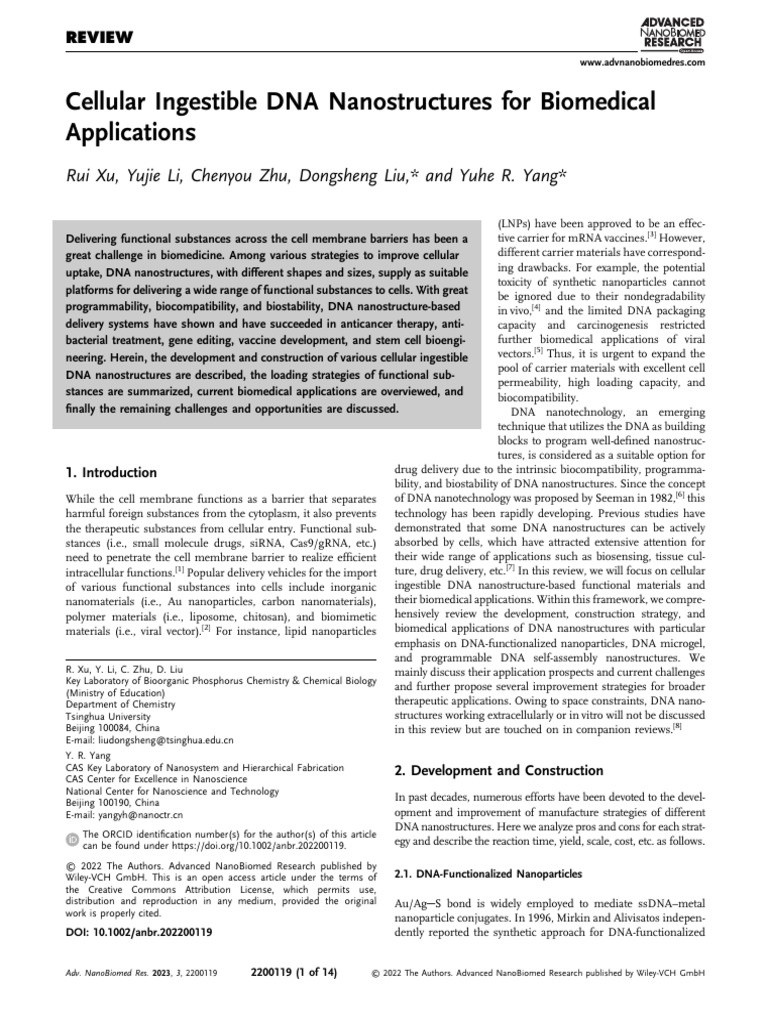 Advanced NanoBiomed Research - 2022 - Xu - Cellular Ingestible DNA ... Advanced NanoBiomed Research - 2022 - Xu - Cellular Ingestible DNA ...