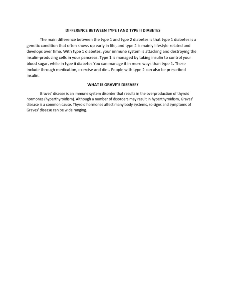 Difference Between Type I and Type II Diabetes | PDF Difference Between Type I and Type II Diabetes | PDF