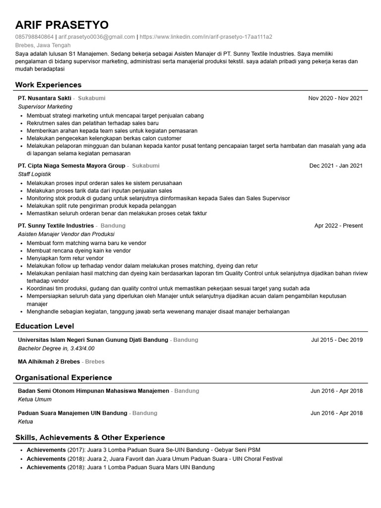 Arif Prasetyo-Resume | PDF
