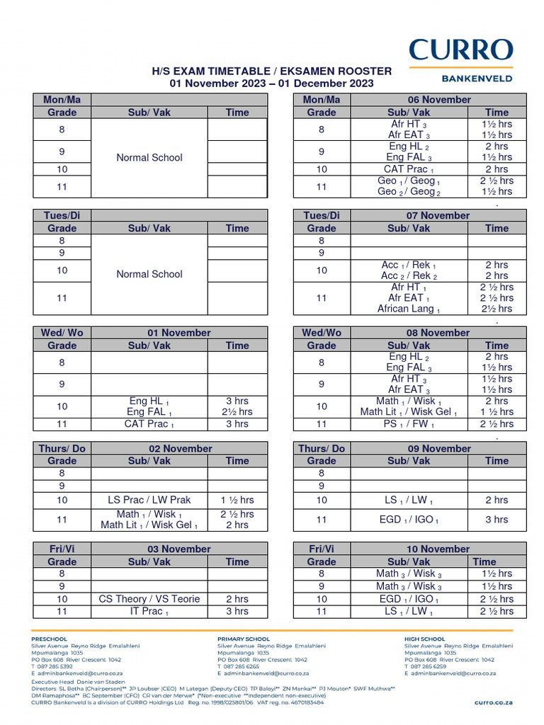 Exam Timetable Term 4-1 | PDF
