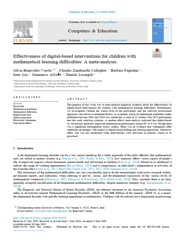 Digital Interventions for Math Difficulties | PDF | Effect Size | Meta ...