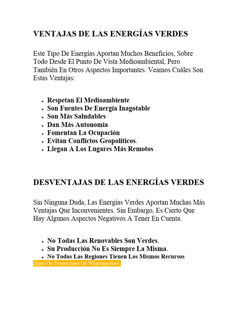 VENTAJAS DE LAS ENERGÍAS VERDES | PDF | Energía renovable | Energía solar