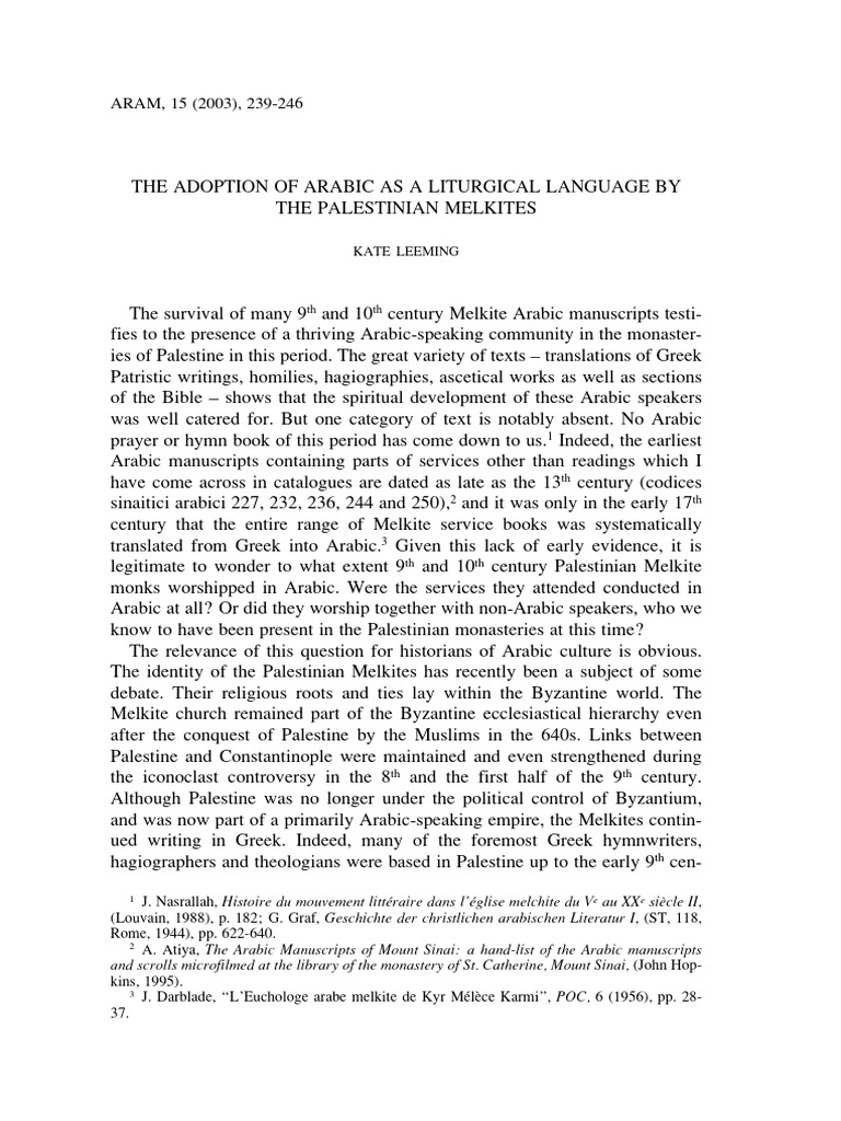 239-246 - Leeming - The Adoption of Arabic As A Liturgical Language by ...