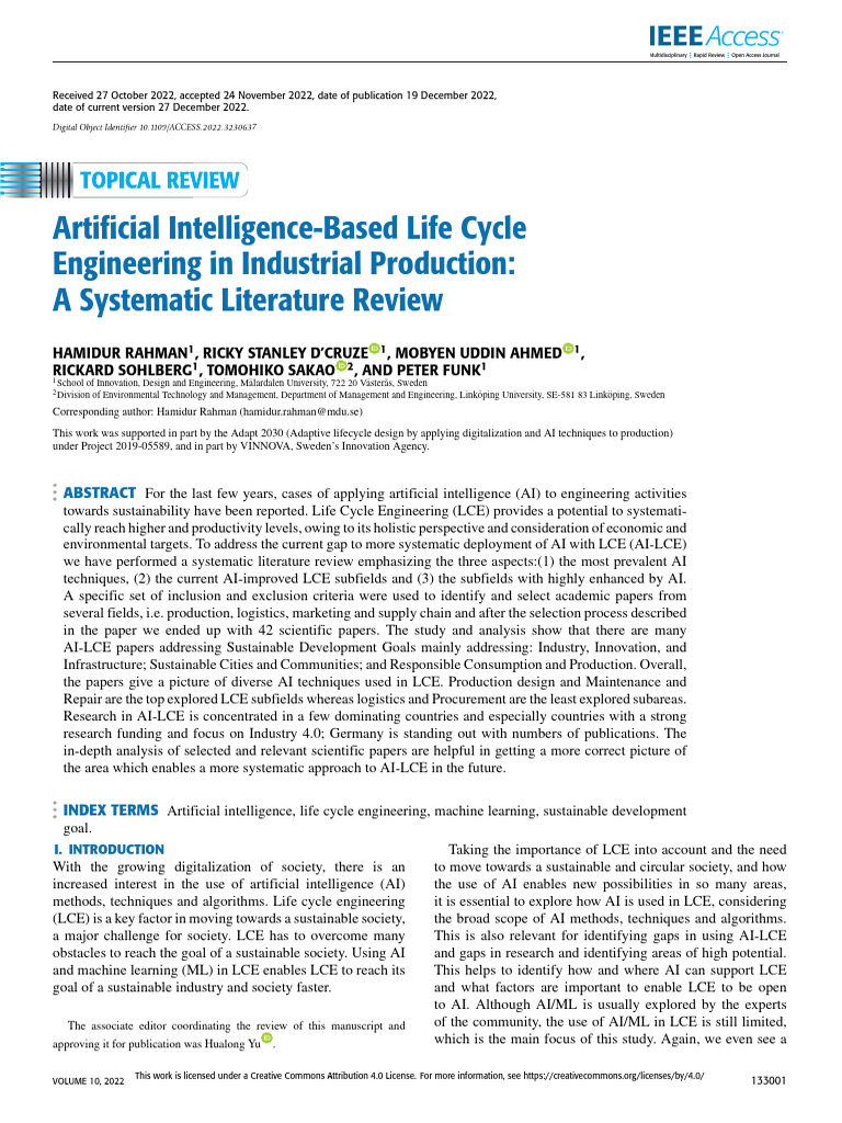Artificial Intelligence-Based Life Cycle Engineering in Industrial Production A Systematic ...