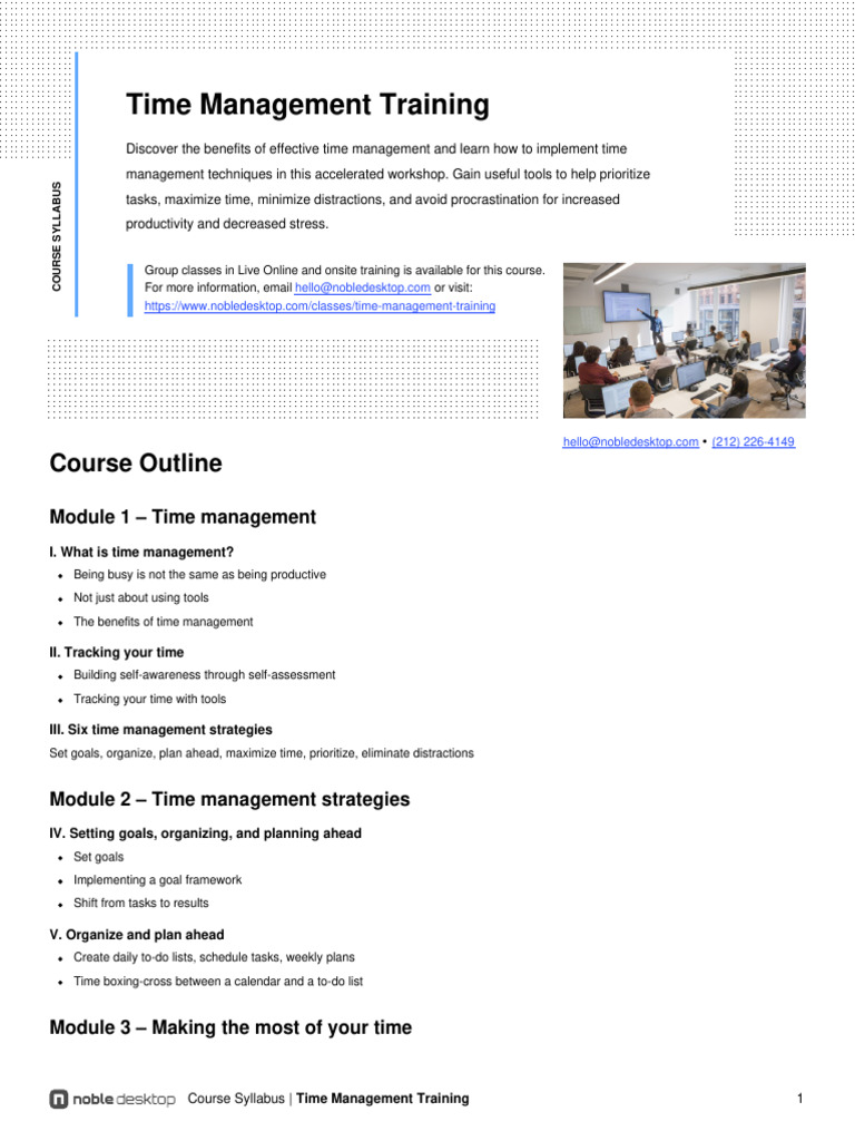 Time Management Training Syllabus | PDF