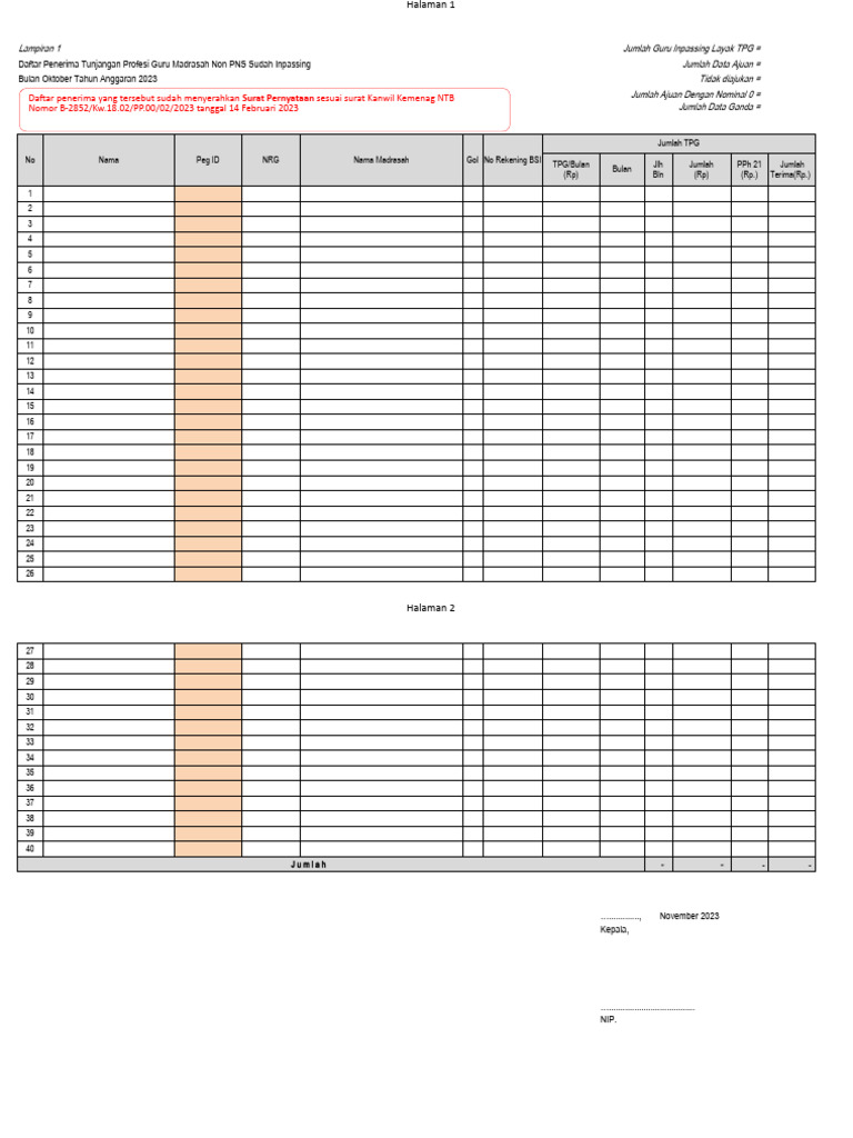 Form TPG Non Pns Oktober | PDF