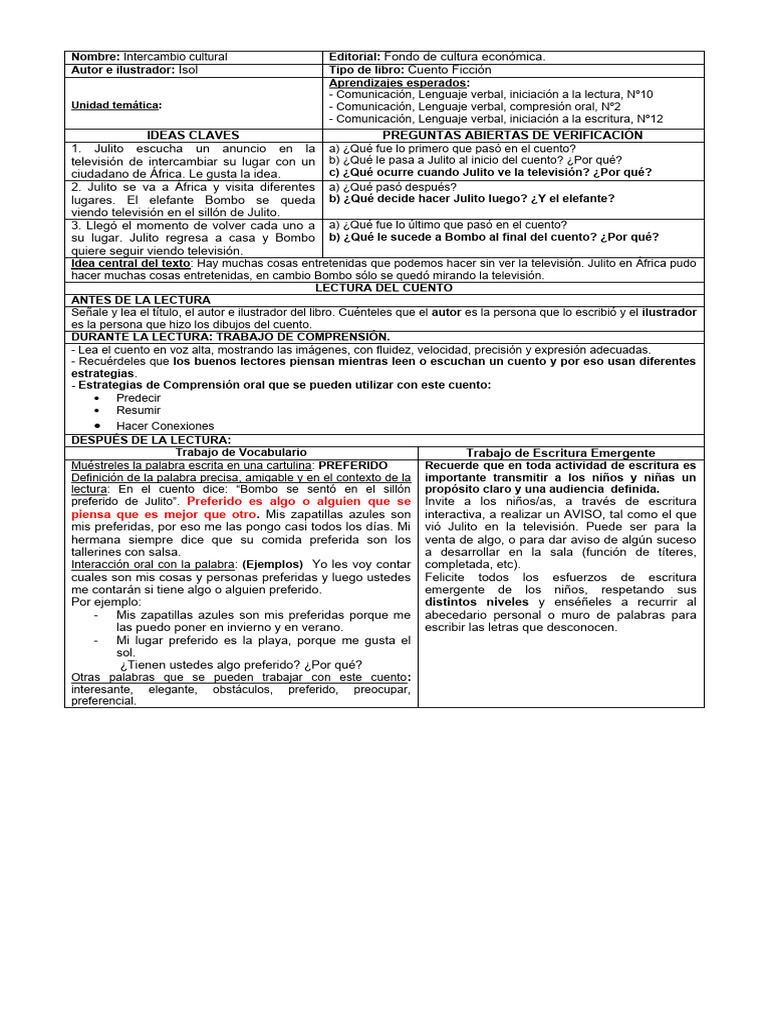 Intercambio Cultural (Ver Definición) | PDF | Comunicación | Cuentos