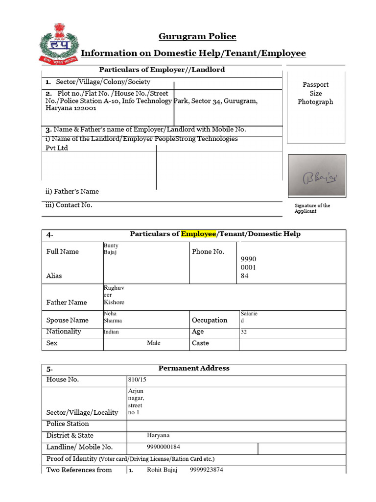 Gurugram Police Verification Form Guide | PDF | Government | Government ...