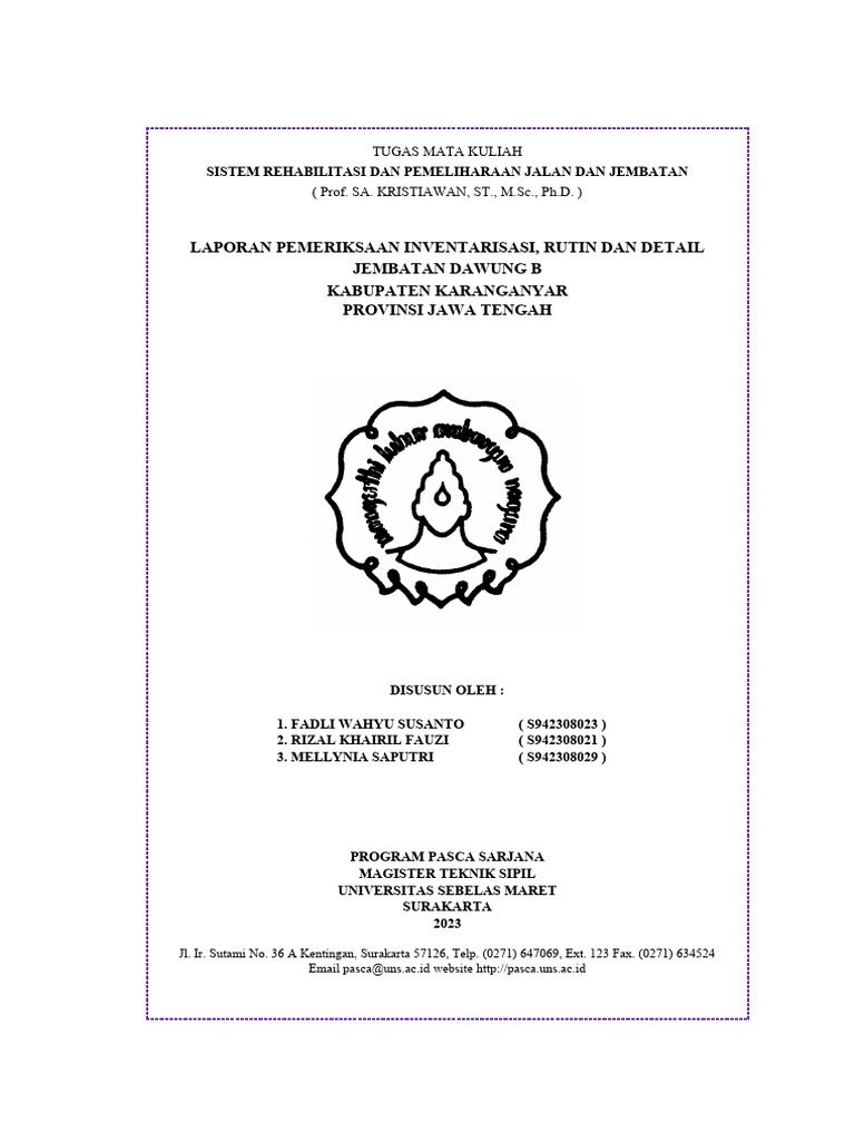 Kelompok 1 - Penilaian Kondisi Jembatan Dawung B | PDF Kelompok 1 - Penilaian Kondisi Jembatan Dawung B | PDF