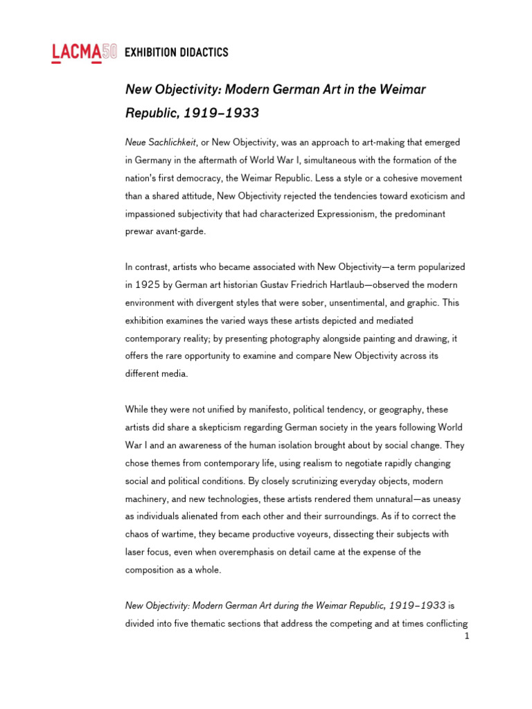 New Objectivity - Weimar Germany | Download Free PDF | Weimar Republic
