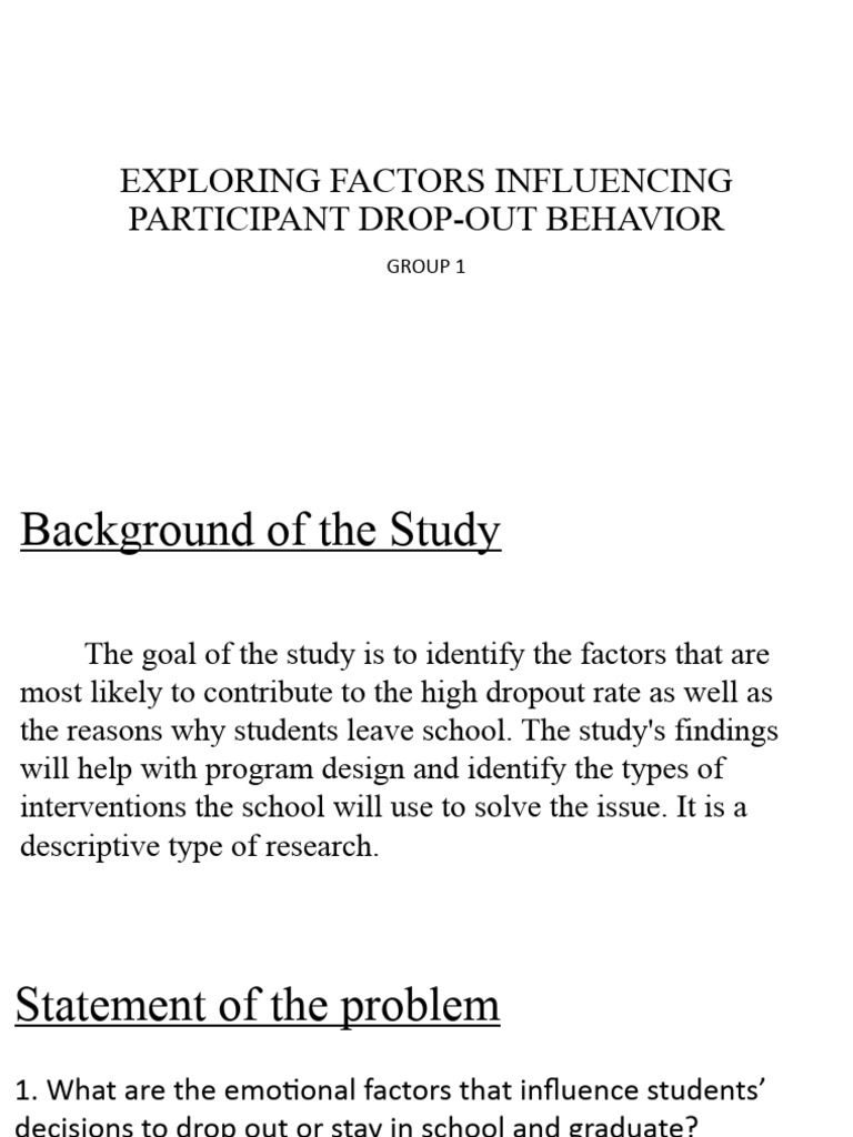 Exploring Factors Influencing Participant Drop Out Behavior | PDF ... Exploring Factors Influencing Participant Drop Out Behavior | PDF ...