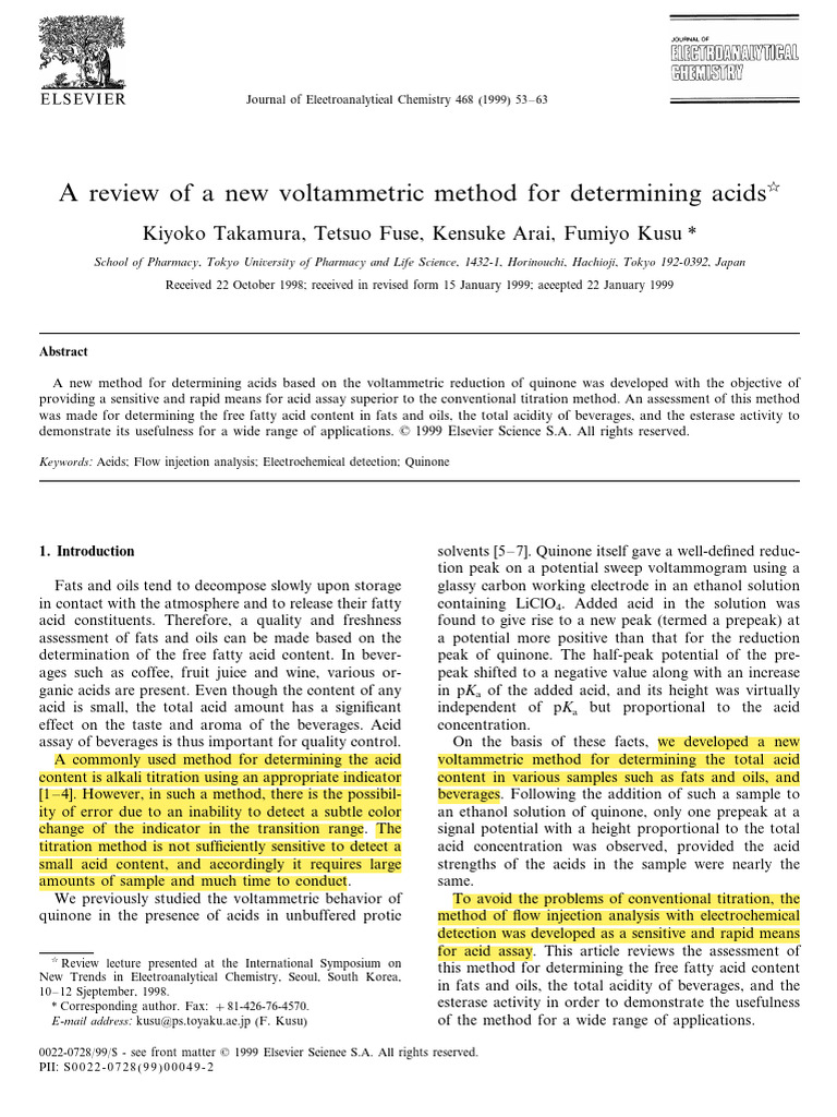 A Review of A New Voltammetric Method For Determining Acids | PDF | Ph ...