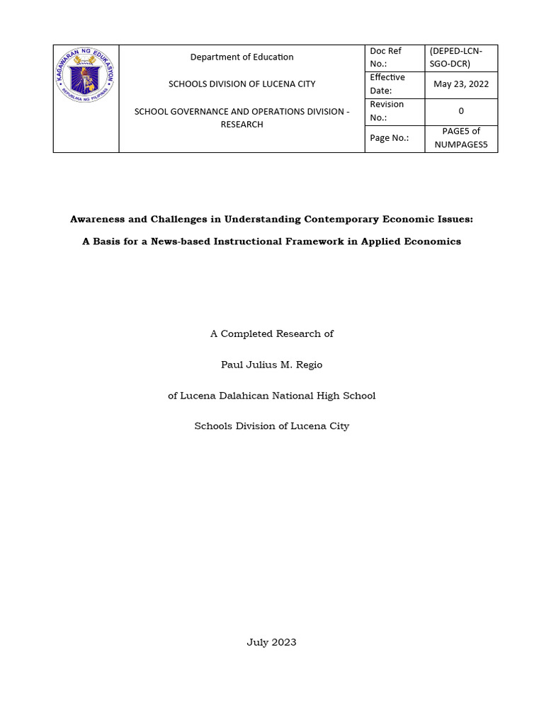 Awareness and Challenges in Understanding Contemporary Economic Issues ...