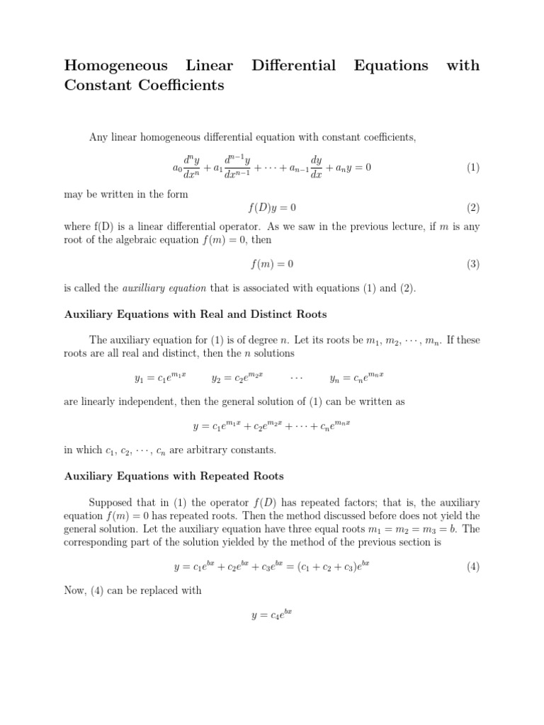 21 Homogeneous Linear Differential Equations With Constant Coefficients | PDF | Zero Of A ...