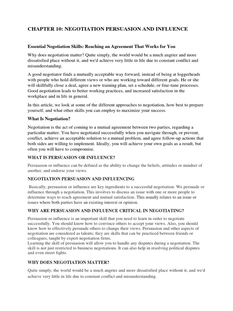 Negotiation Persuasion and Influence | PDF | Negotiation | Persuasion