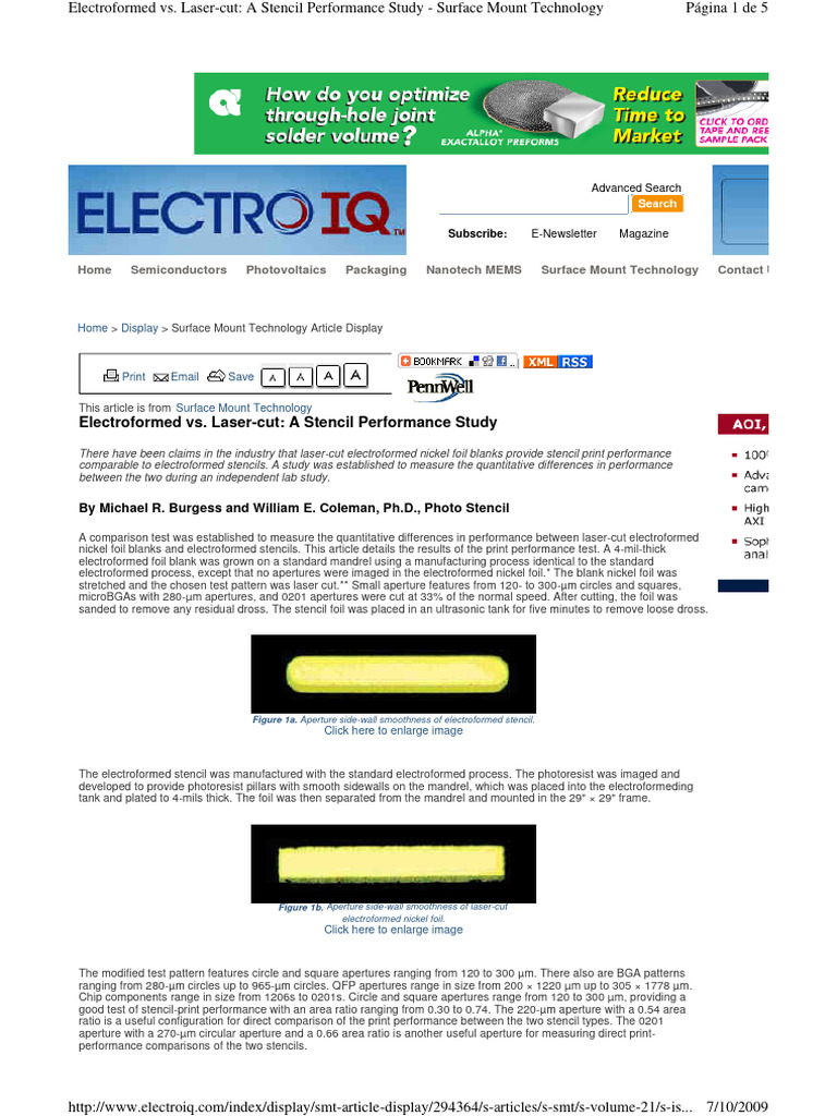 Stencil Performance: Electroformed vs. Laser-cut | PDF | Electronic Engineering | Physical Sciences