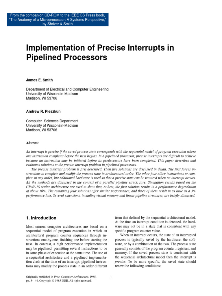 Implementation of Precise Interrupts in Pipelined Processors | PDF | Computer Program | Programming