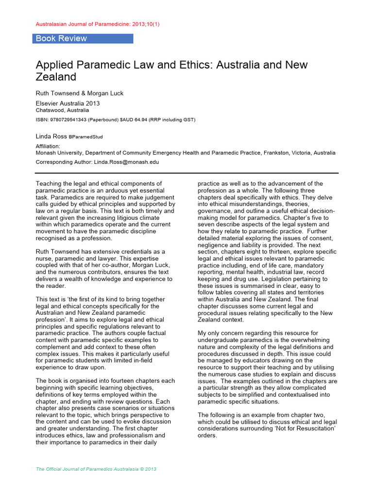 Applied Paramedic Law and Ethics Austral | PDF | Paramedic | Profession