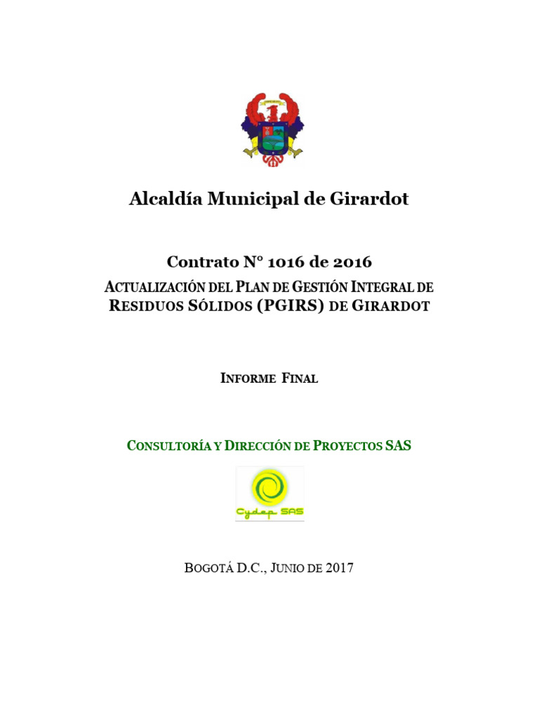 Actualización Del Plan de Gestión Integral de Residuos Sólidos (PGIRS) de Girardot | PDF ...