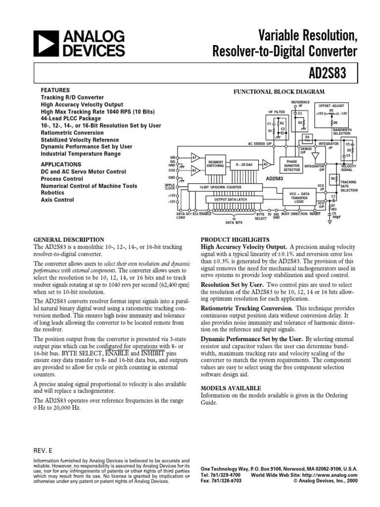 AD2S83 resolver converter | PDF | Computer Engineering | Electronics