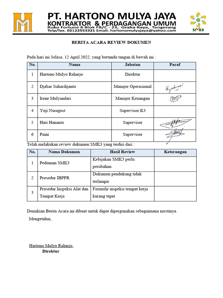 Berita Acara Review Prosedur | PDF