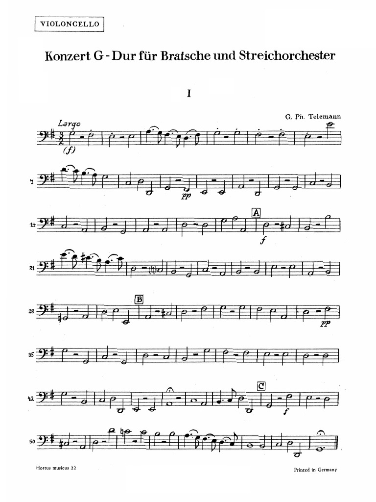 Telemann - Viola Concerto, TWV 51G9 - Cello | PDF