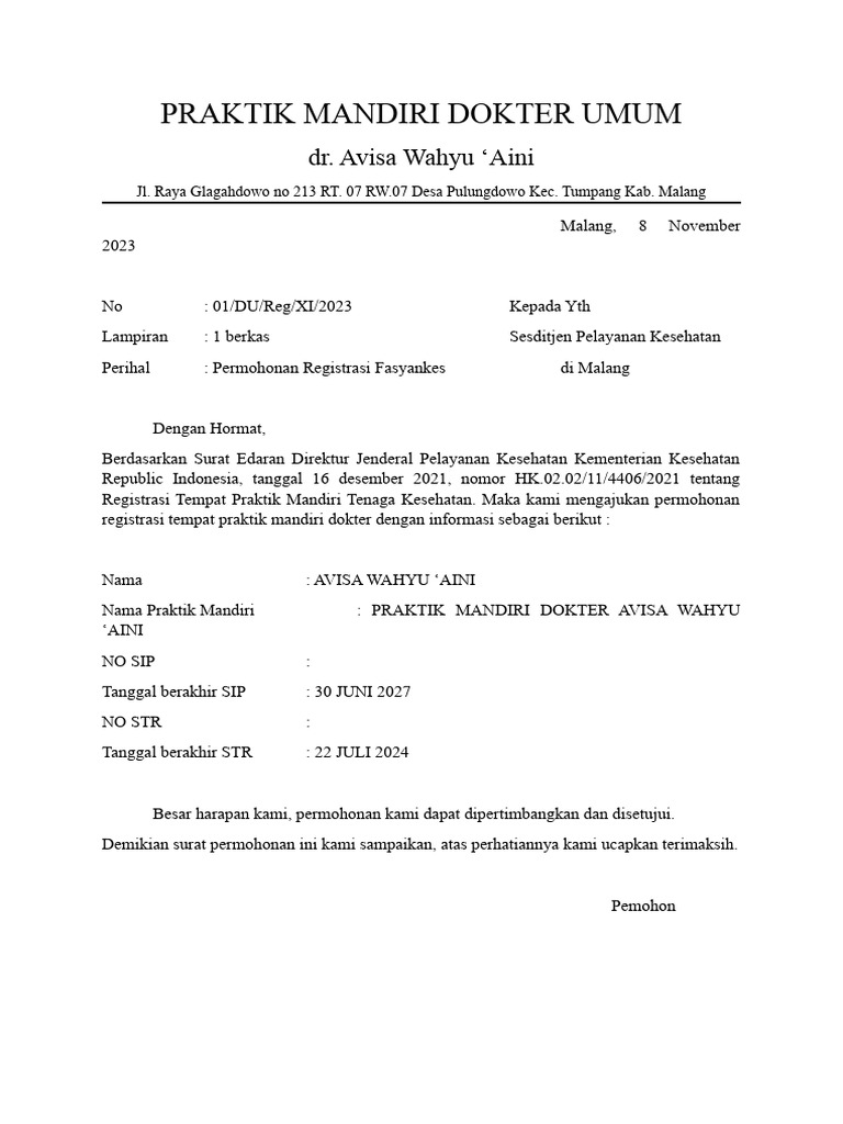 Permohonan Reg Fasyankes | PDF