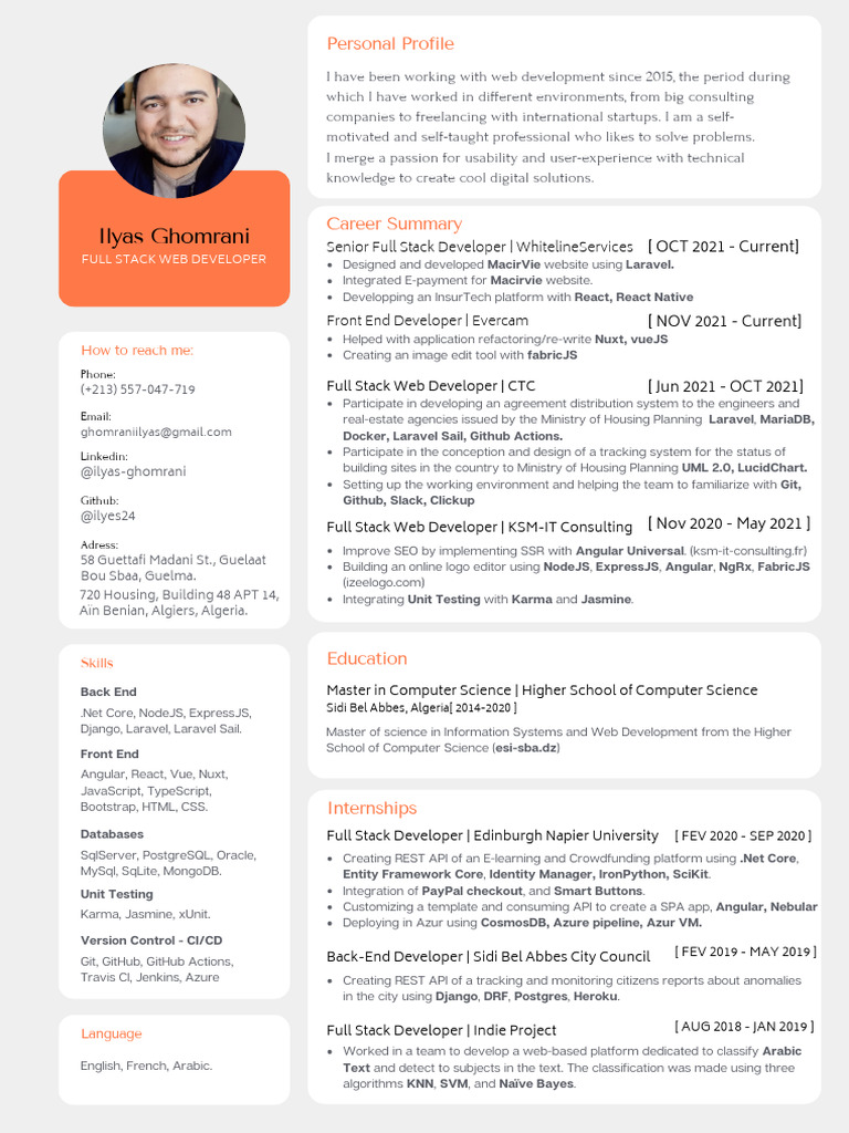 Resume Ilyas Ghomrani | PDF | Computer Libraries | Software Development