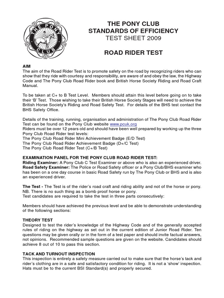 Road Rider Test Card | PDF