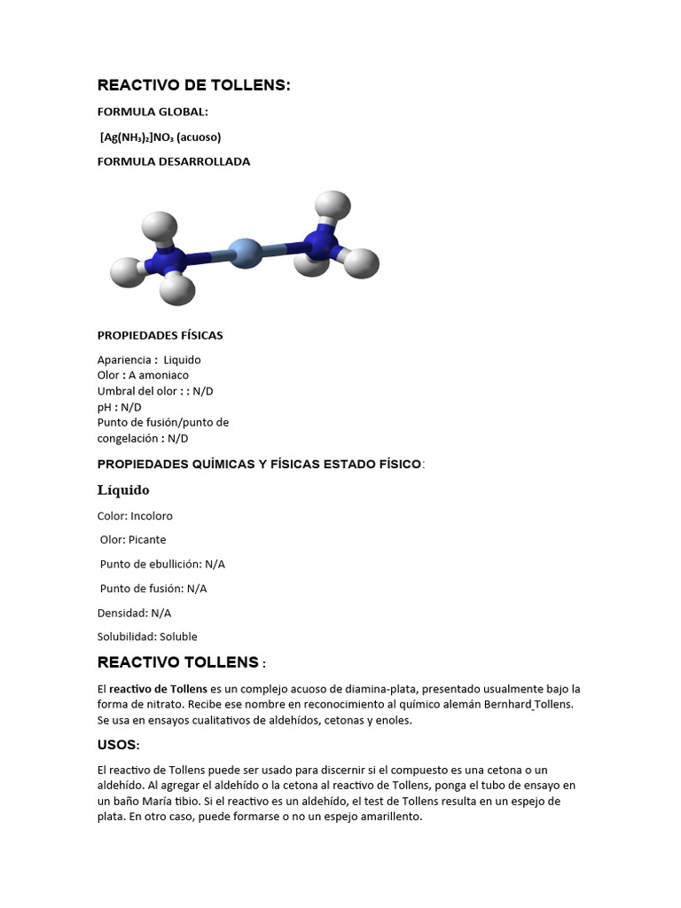 Reactivo De Tollens Pdf Química Elementos Químicos