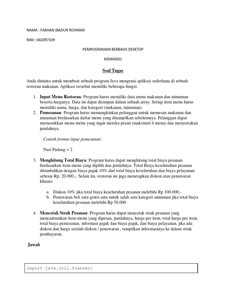 Tugas - Farhan - Pemrograman Berbasis Desktop - Msim4301 | PDF