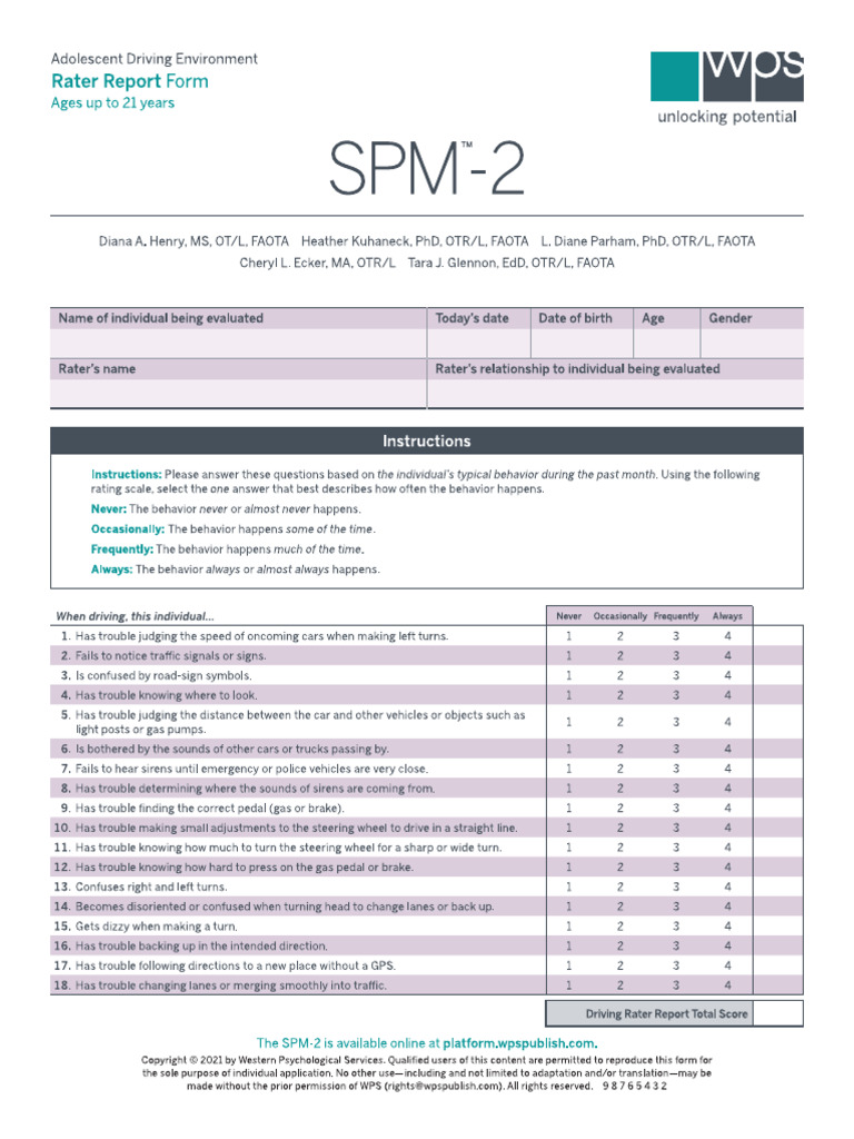 SPM 2 Adolescent Driving Environmental Forms Response Sheet English and ...