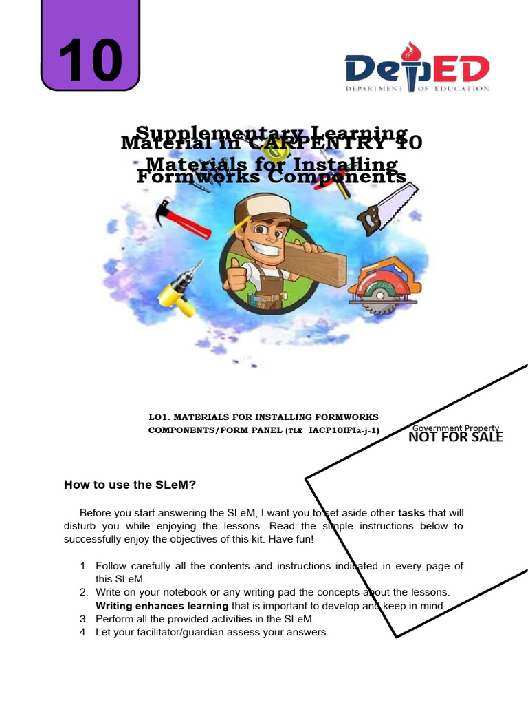 SLM 1 CARPENTRY 10 Revalidated and Language 1st Quarter | PDF | Plywood ...