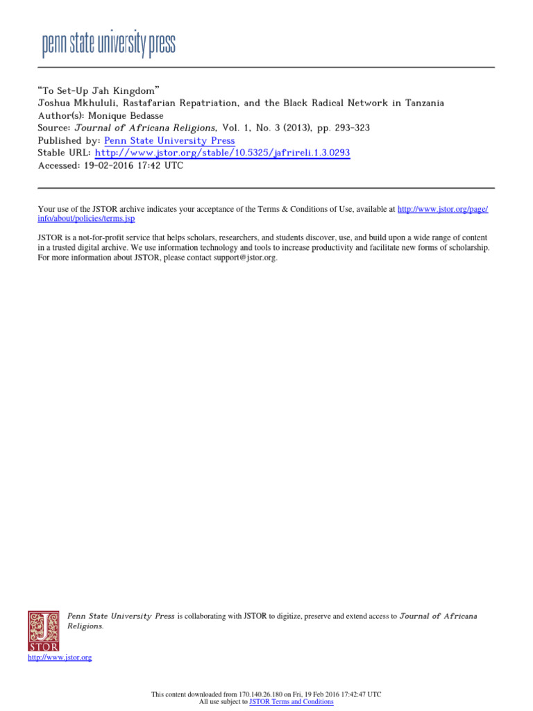 Bedasse - Joshua Mkhululi, Rastafarian Repatriation, and The Black ...
