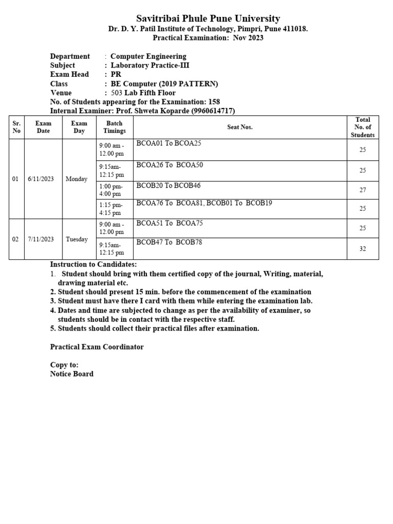Be Display Practical Schedule For Te | PDF | Physical Sciences | Computing