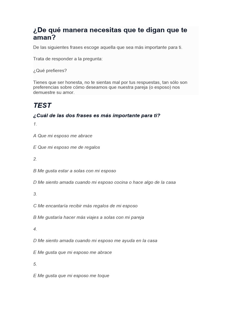 Test de Los Cinco Lenguajes Del Amor | PDF | Amor
